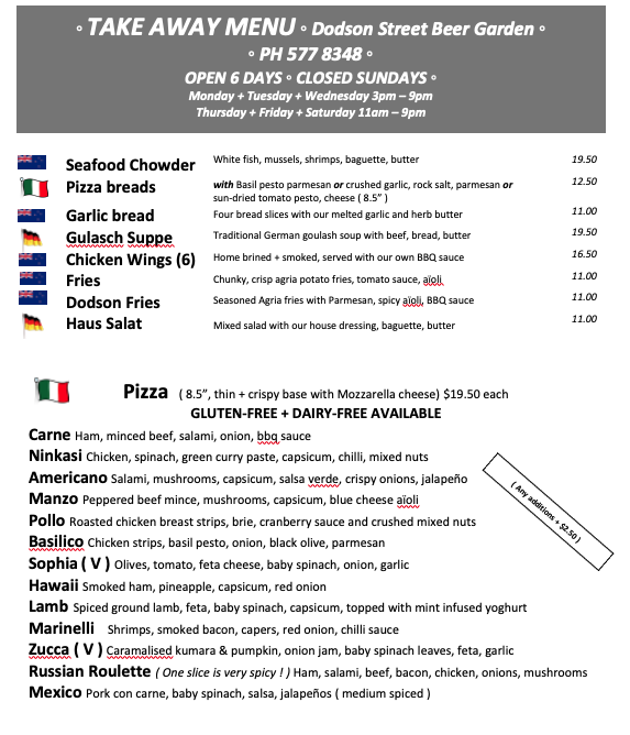 Take-Away Menu - Dodson Street Beer Garden